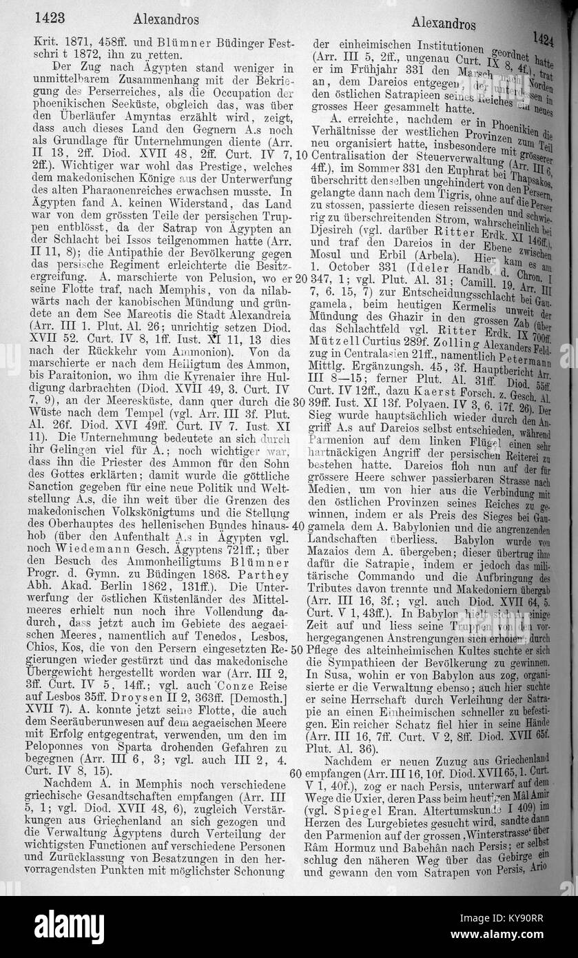 An entry from the Pauly-Wissowa Encyclopedia, a key reference work on ...