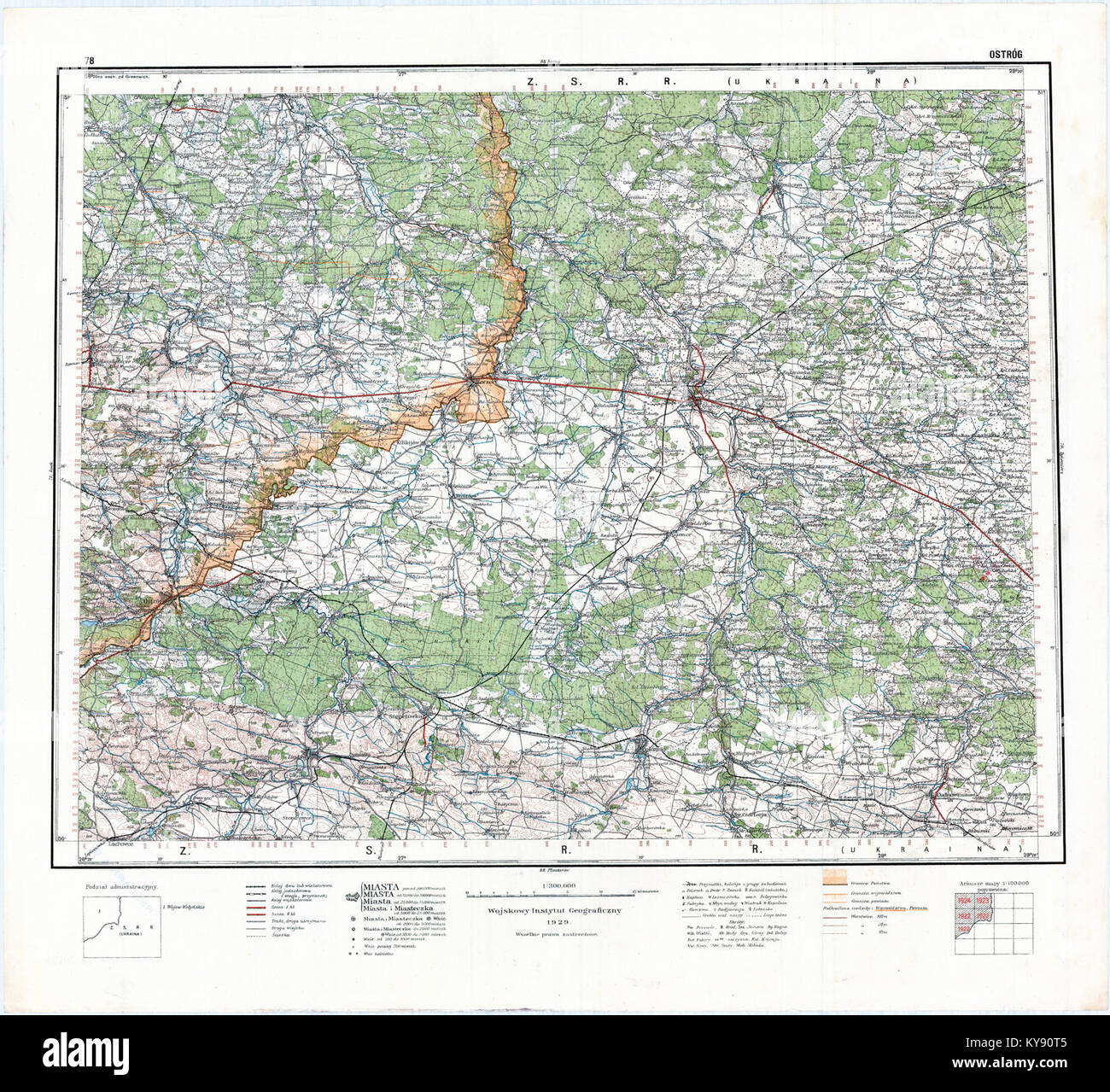 A 1929 operational map of Poland, specifically showing the Ostróg area ...