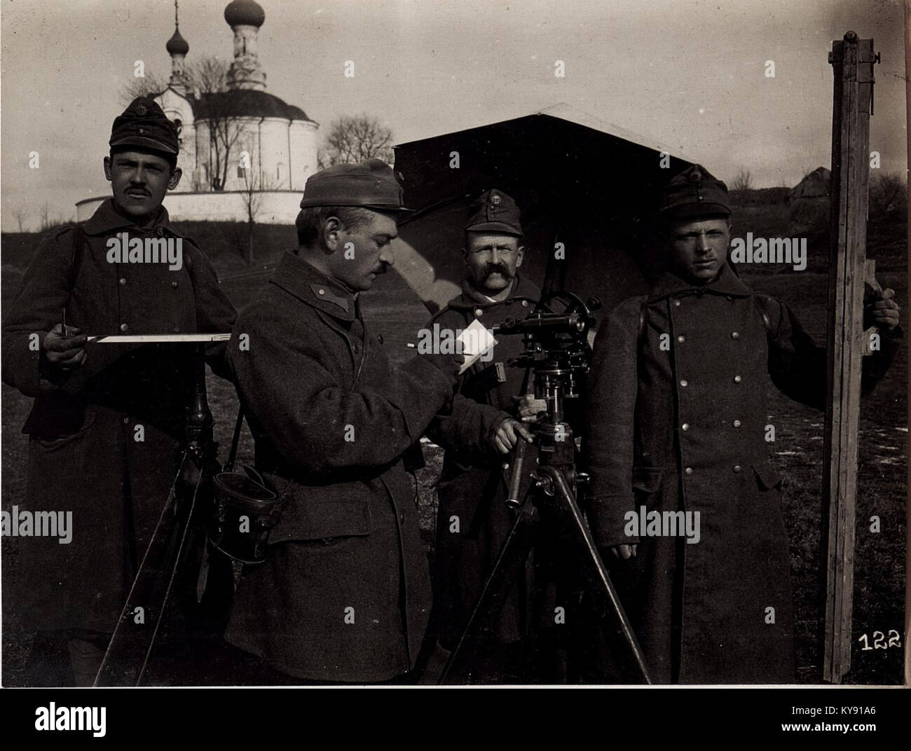 This image depicts triangulation work by Fähnr. Cherczepa in 1918, a ...