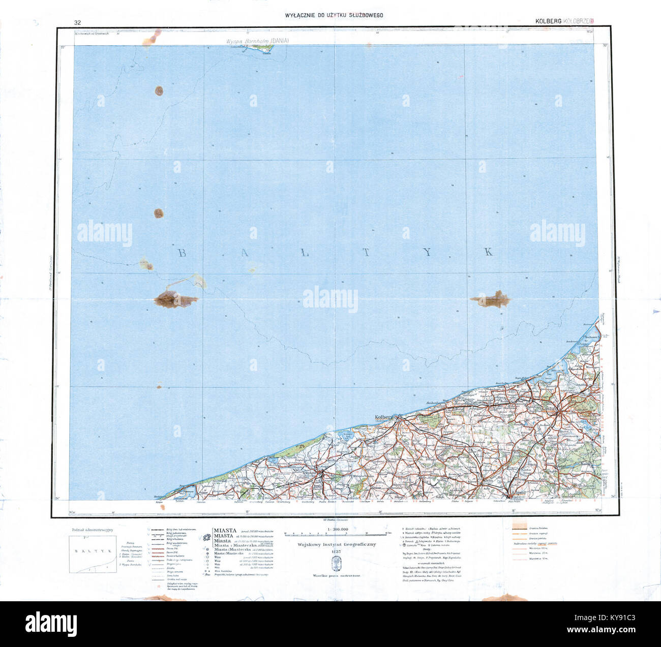 A military operational map of Poland, featuring the town of Kolberg ...