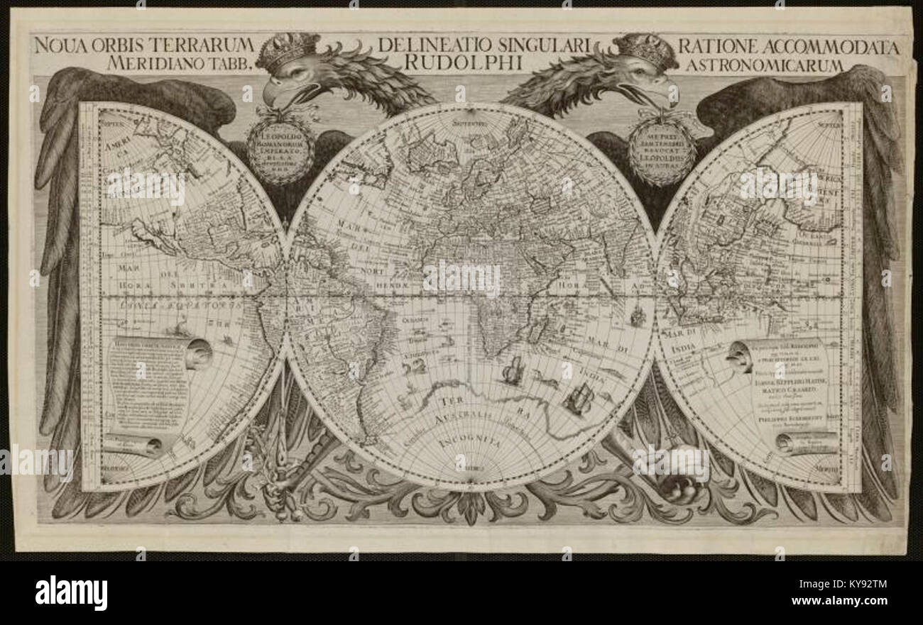 The historical map 'Nova orbis terrarum delineatio' by Rudolphi depicts ...