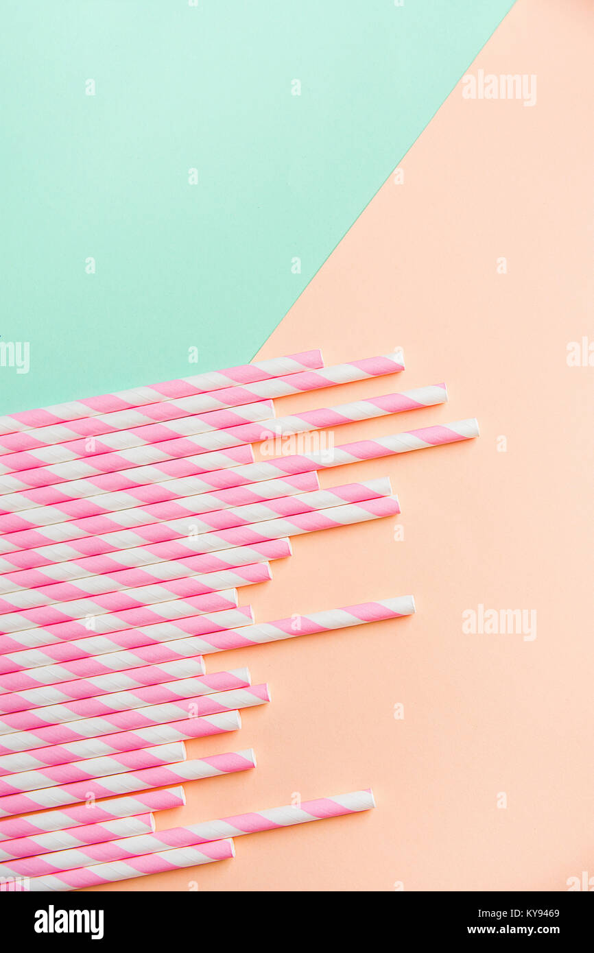 Elegant White Paper Drinking Straws with Pink Stripes Pattern Scattered ...