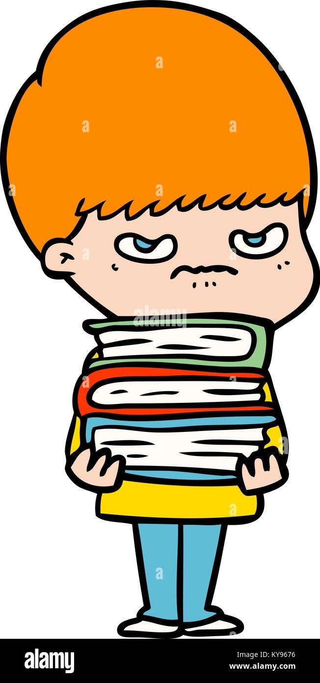 angry cartoon boy with books Stock Vector Image & Art - Alamy