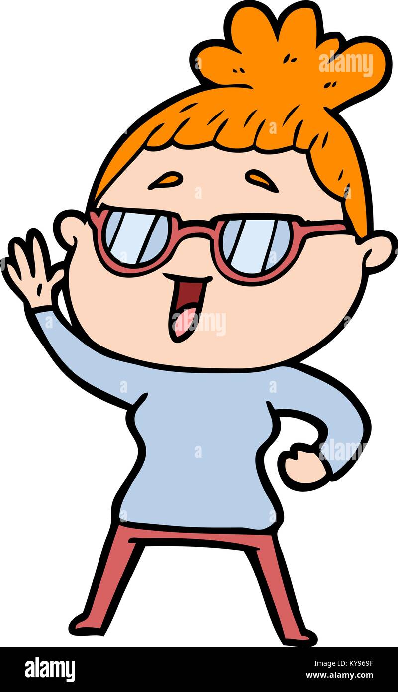 cartoon happy woman wearing spectacles Stock Vector Image & Art - Alamy