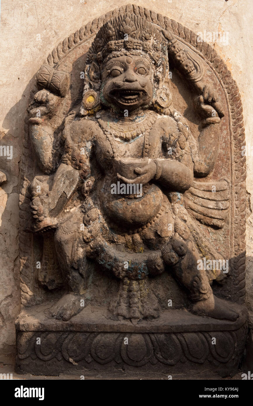 Nepali Indian Deity, Monkey God, stone sculpture, bas-relief on the ...