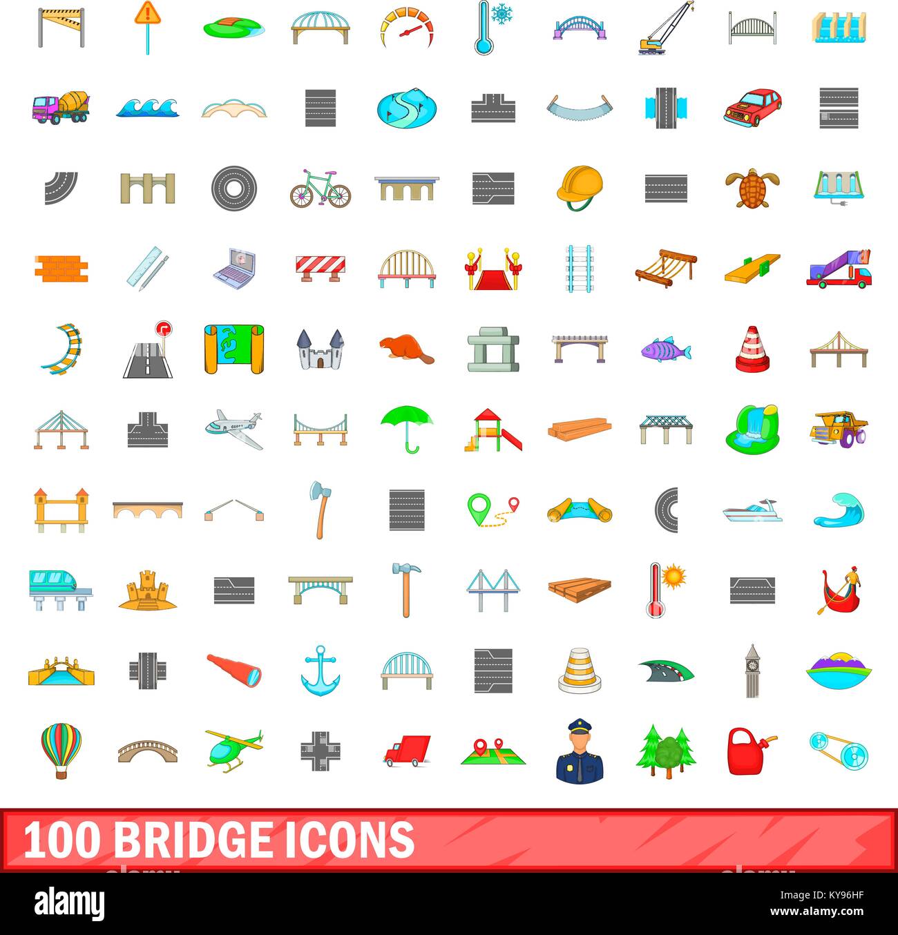 100 bridge icons set in cartoon style for any design vector ...