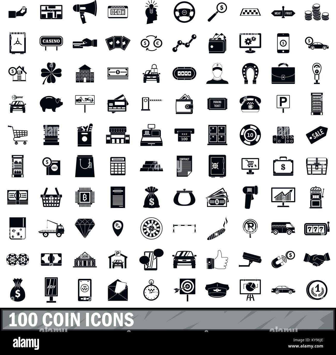 100 coin icons set in simple style for any design vector illustration ...