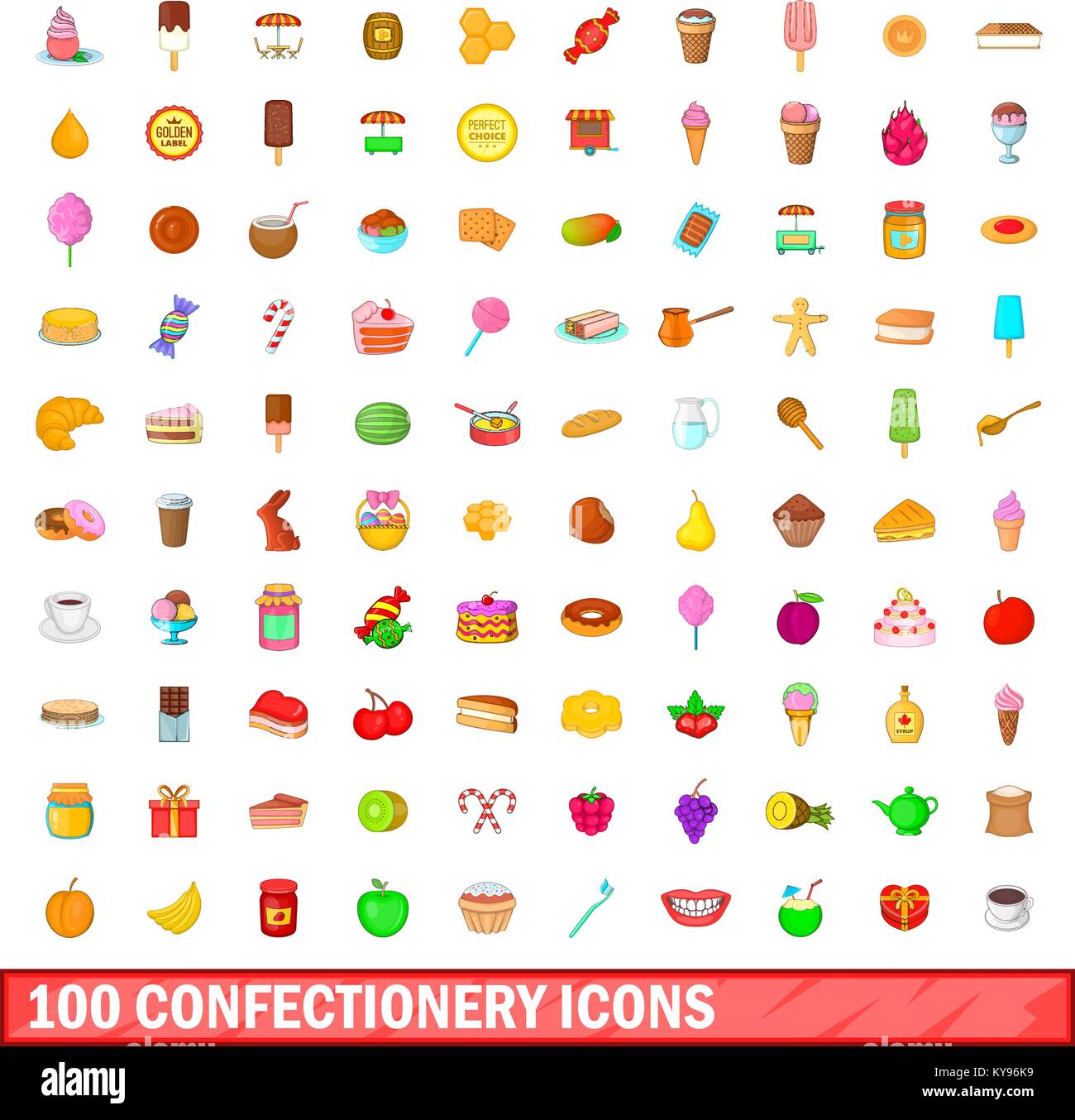 100 confectionery icons set in cartoon style for any design vector ...