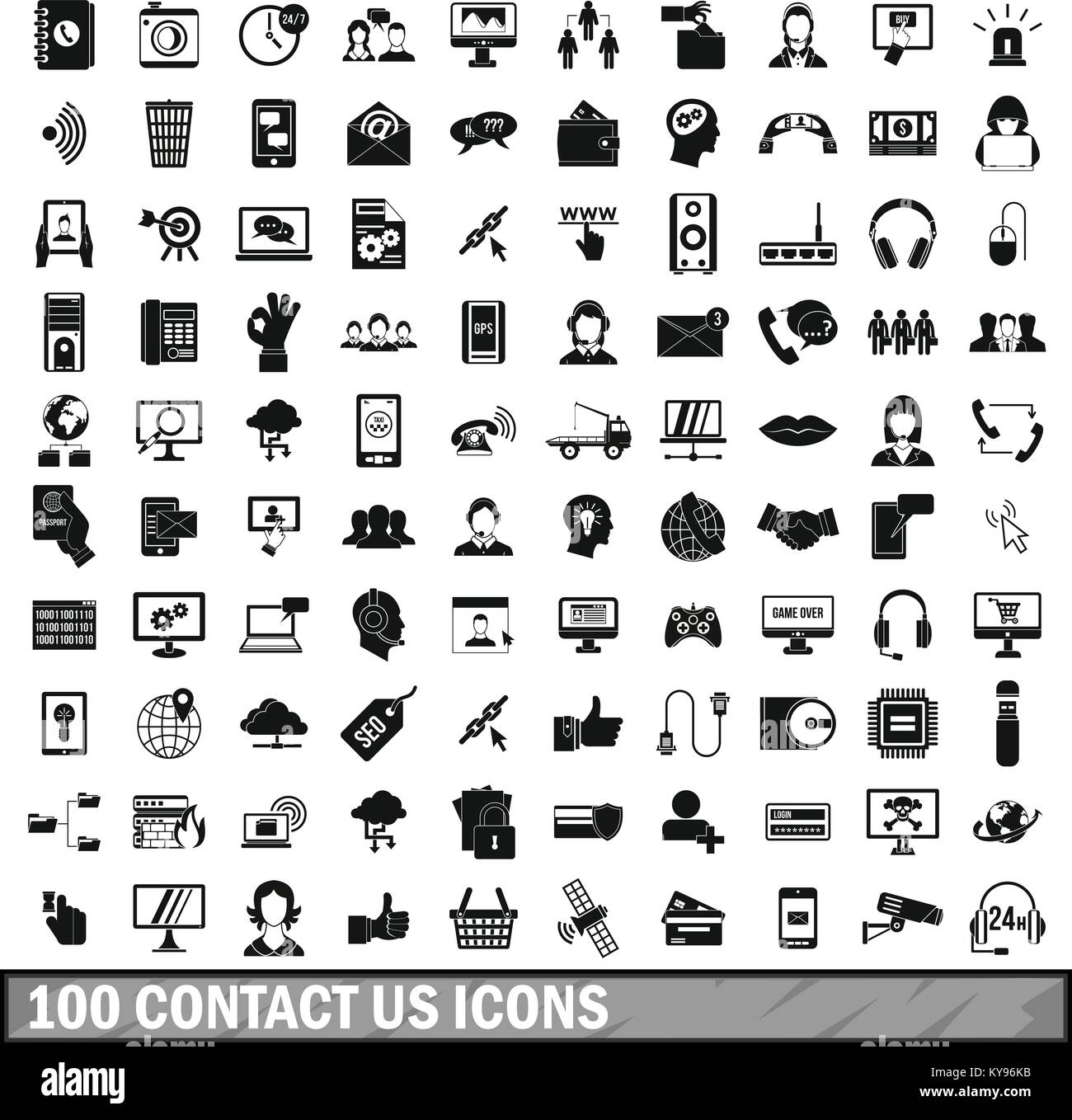 100 contact us icons set in simple style for any design vector ...