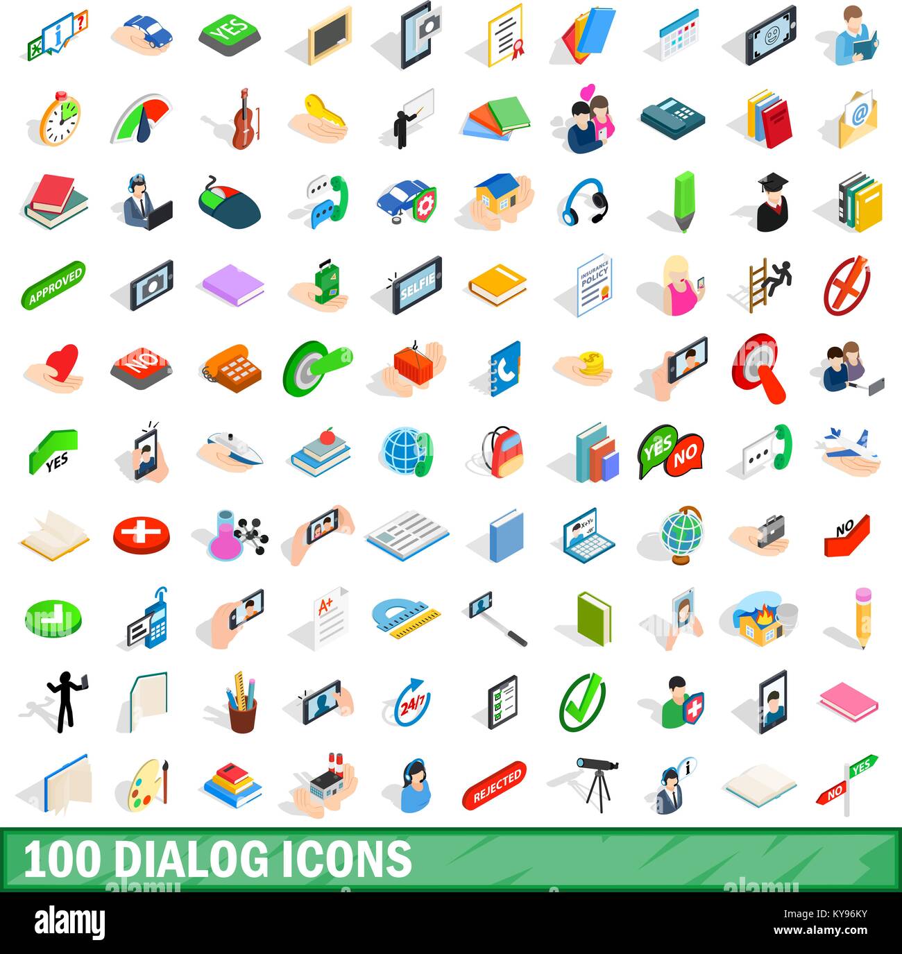 100 dialog icons set in isometric 3d style for any design vector ...