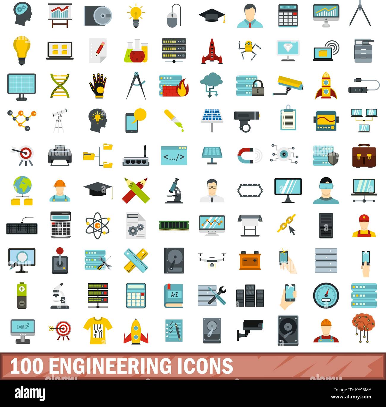 100 engineering icons set in flat style for any design vector ...