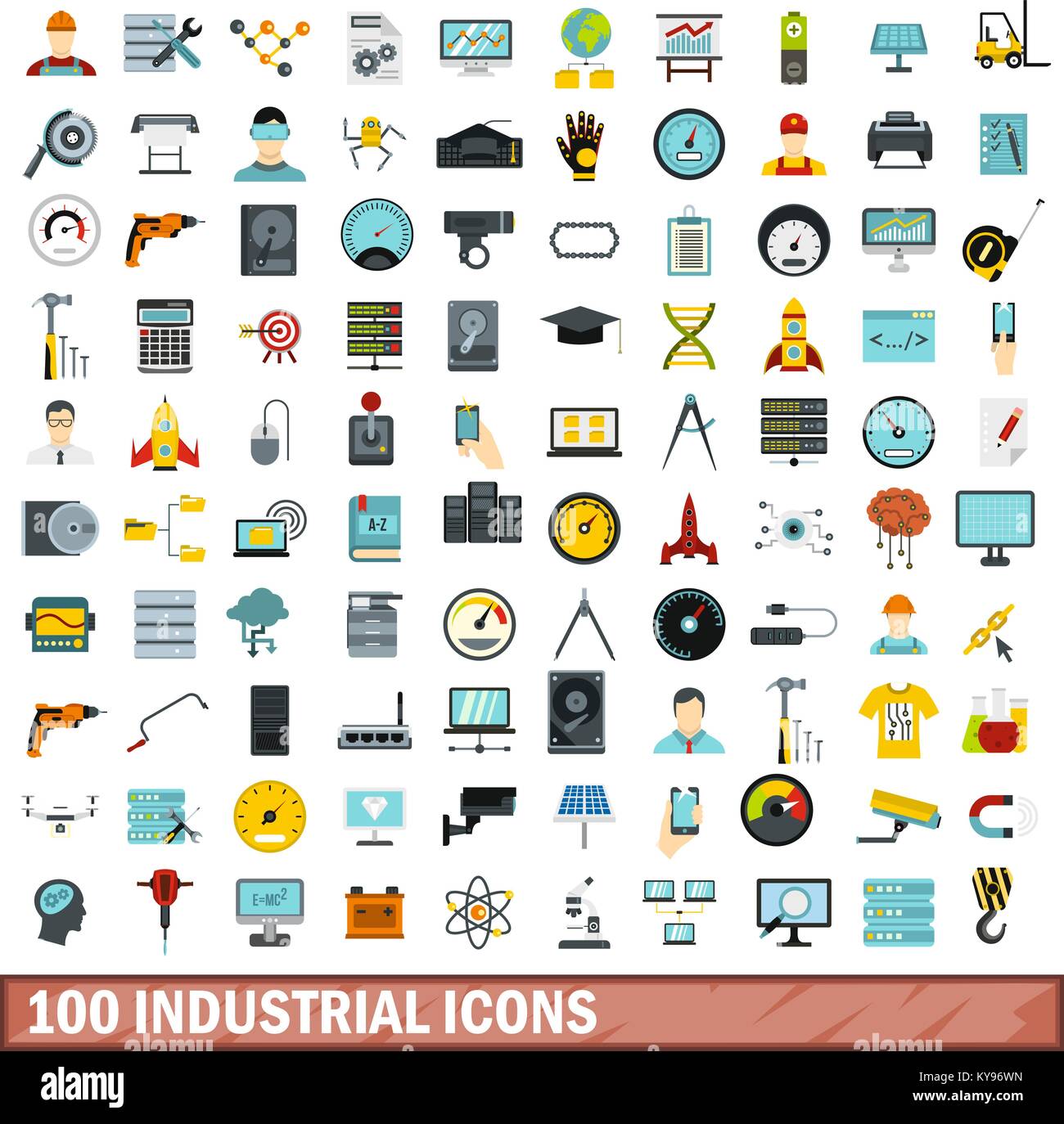 100 industrial icons set in flat style for any design vector ...