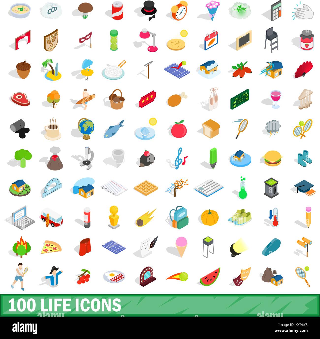 100 life icons set in isometric 3d style for any design vector ...