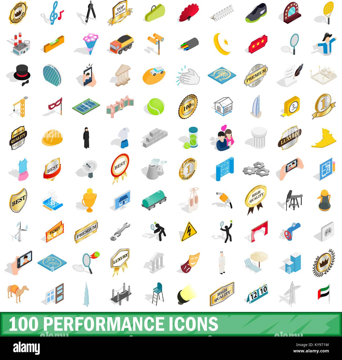 100 performance icons set in isometric 3d style for any design vector ...