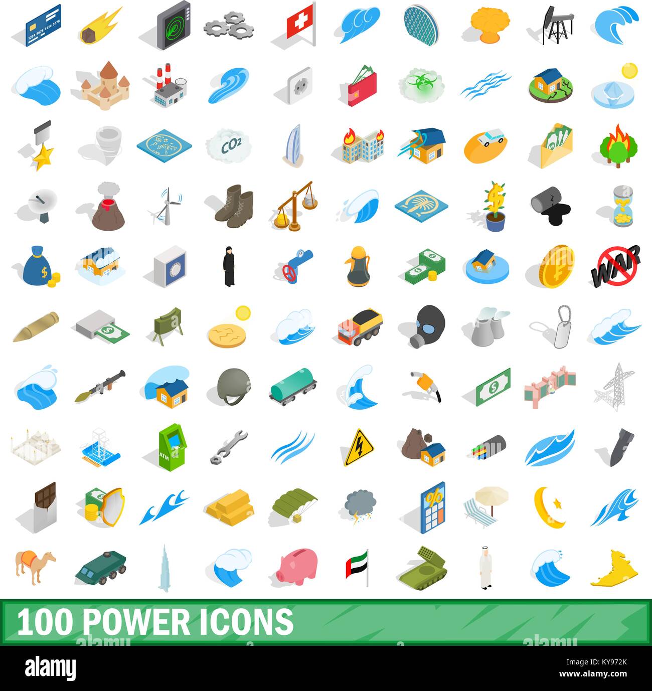 100 power icons set in isometric 3d style for any design vector ...