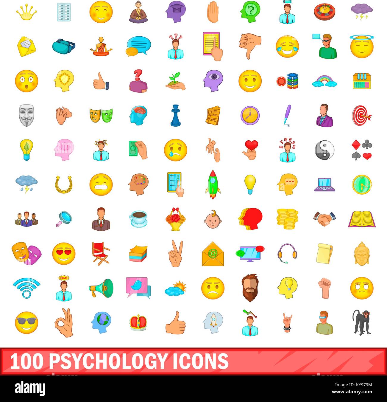 100 psychology icons set in cartoon style for any design vector ...