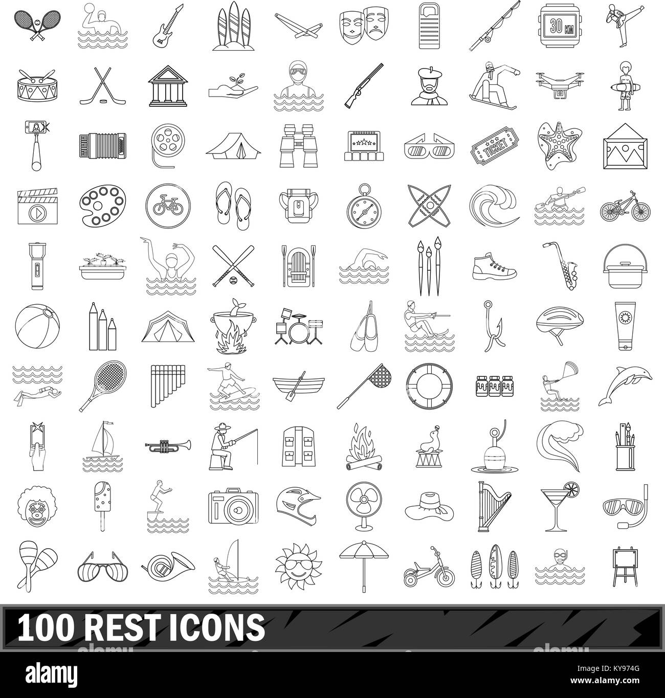 100 rest icons set in outline style for any design vector illustration ...