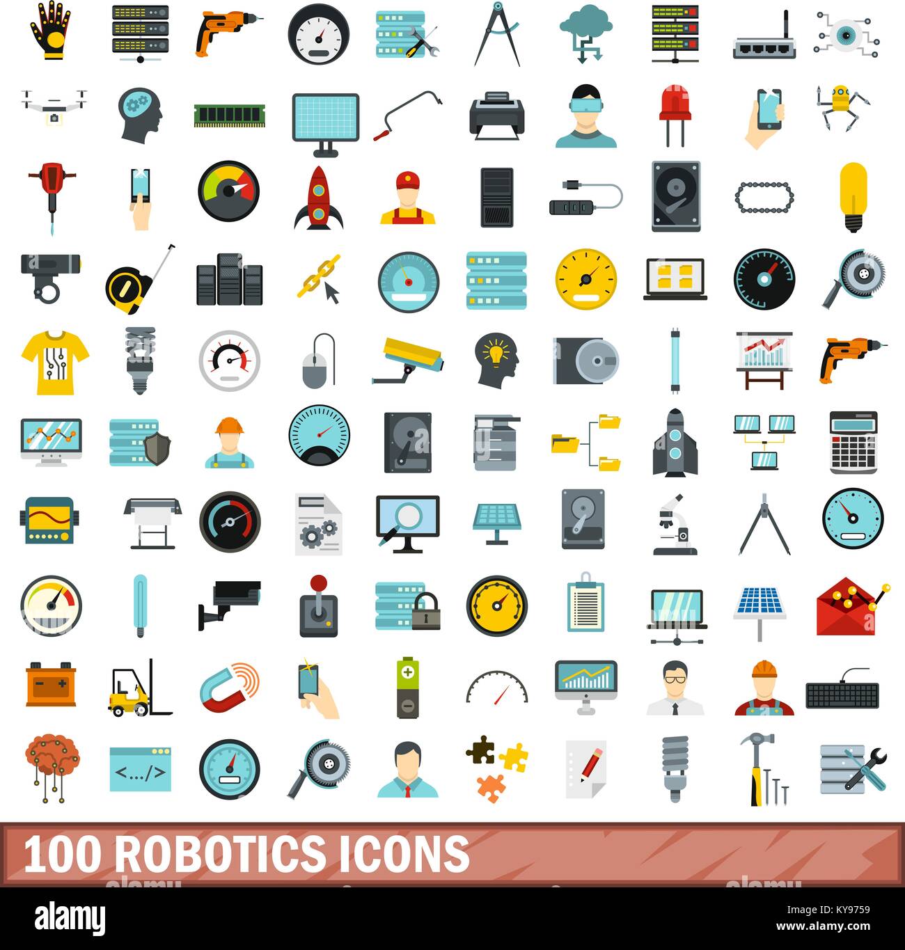 100 robotics icons set in flat style for any design vector illustration ...