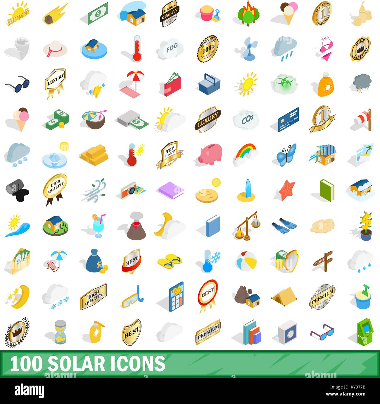 100 solar icons set in isometric 3d style for any design vector ...