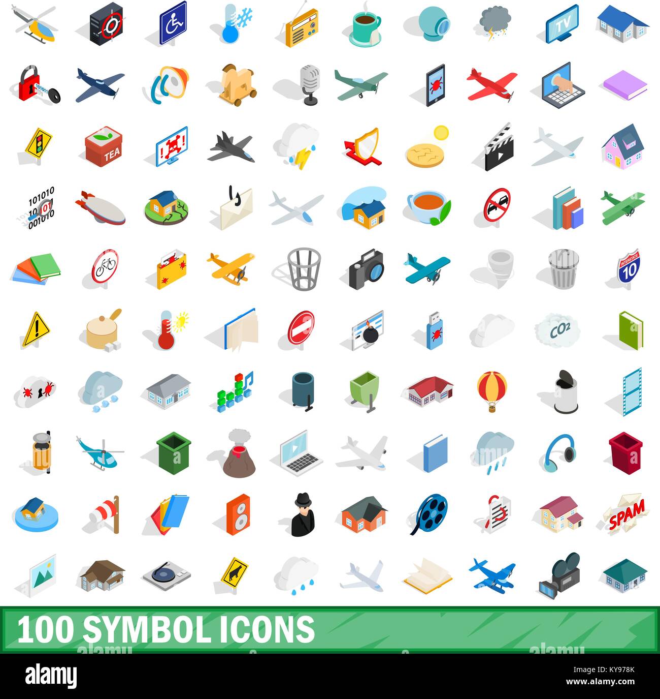100 symbol icons set in isometric 3d style for any design vector ...