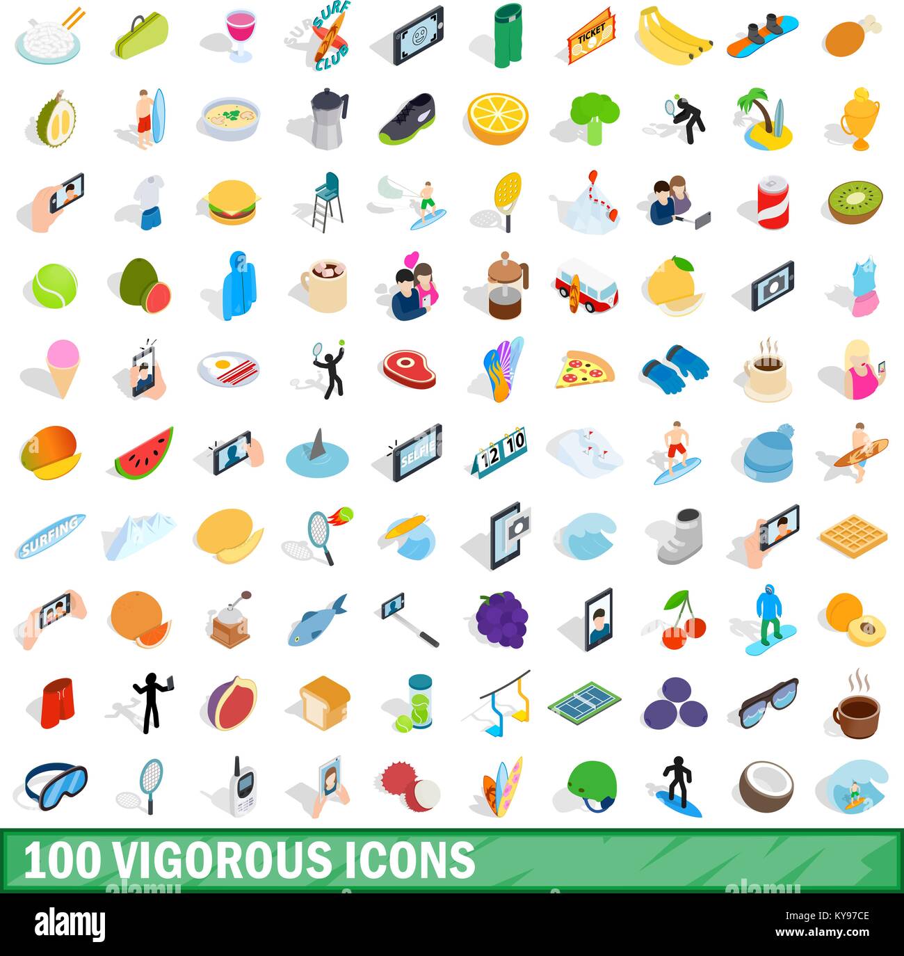 100 vigorous icons set in isometric 3d style for any design vector ...