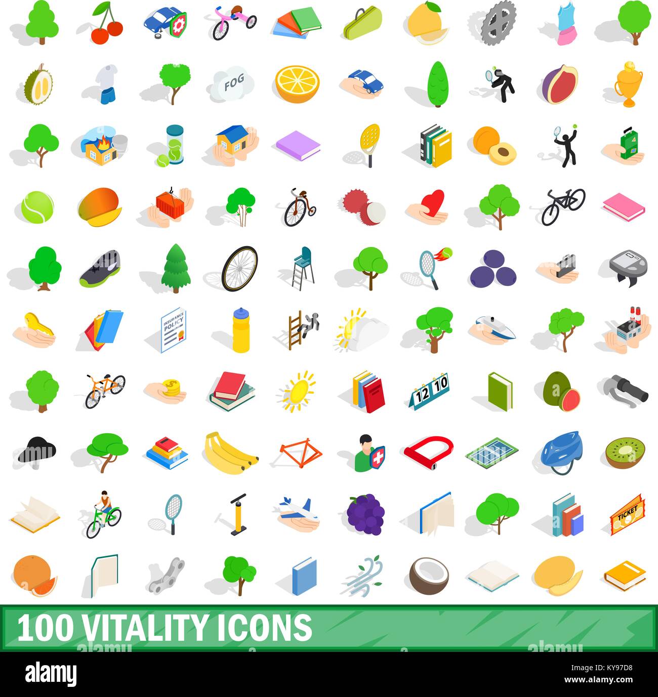 100 vitality icons set in isometric 3d style for any design vector ...