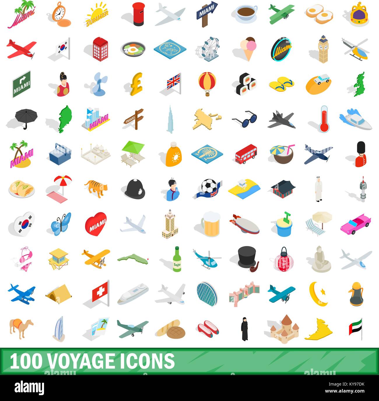 100 voyage icons set in isometric 3d style for any design vector ...
