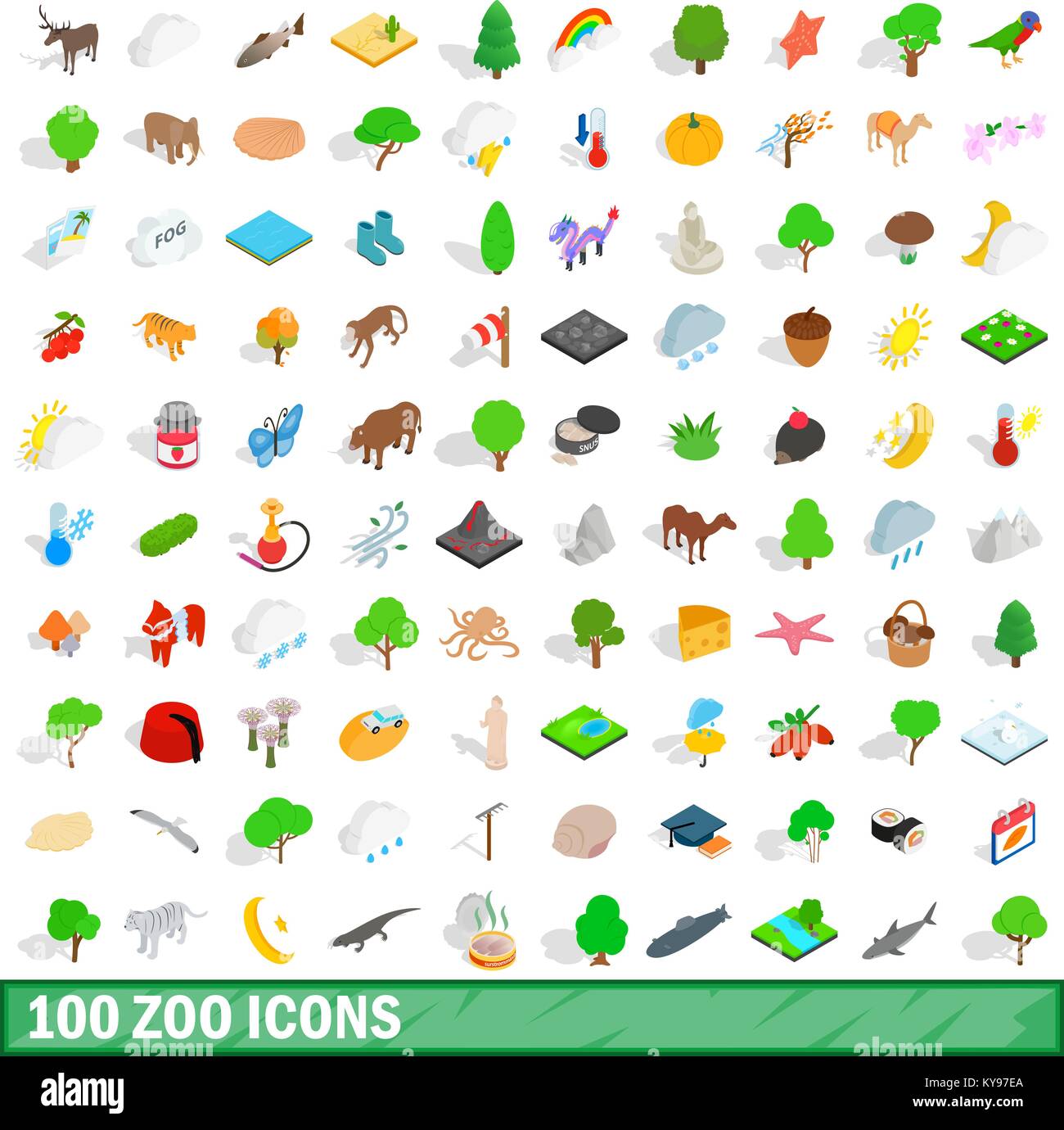 100 zoo icons set in isometric 3d style for any design vector ...