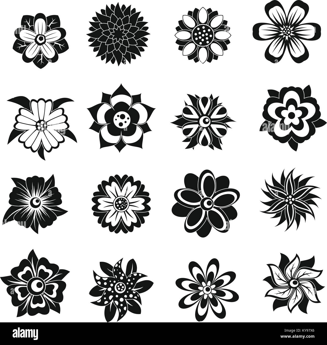 Different flowers icons set. Simple illustration of 16 different ...