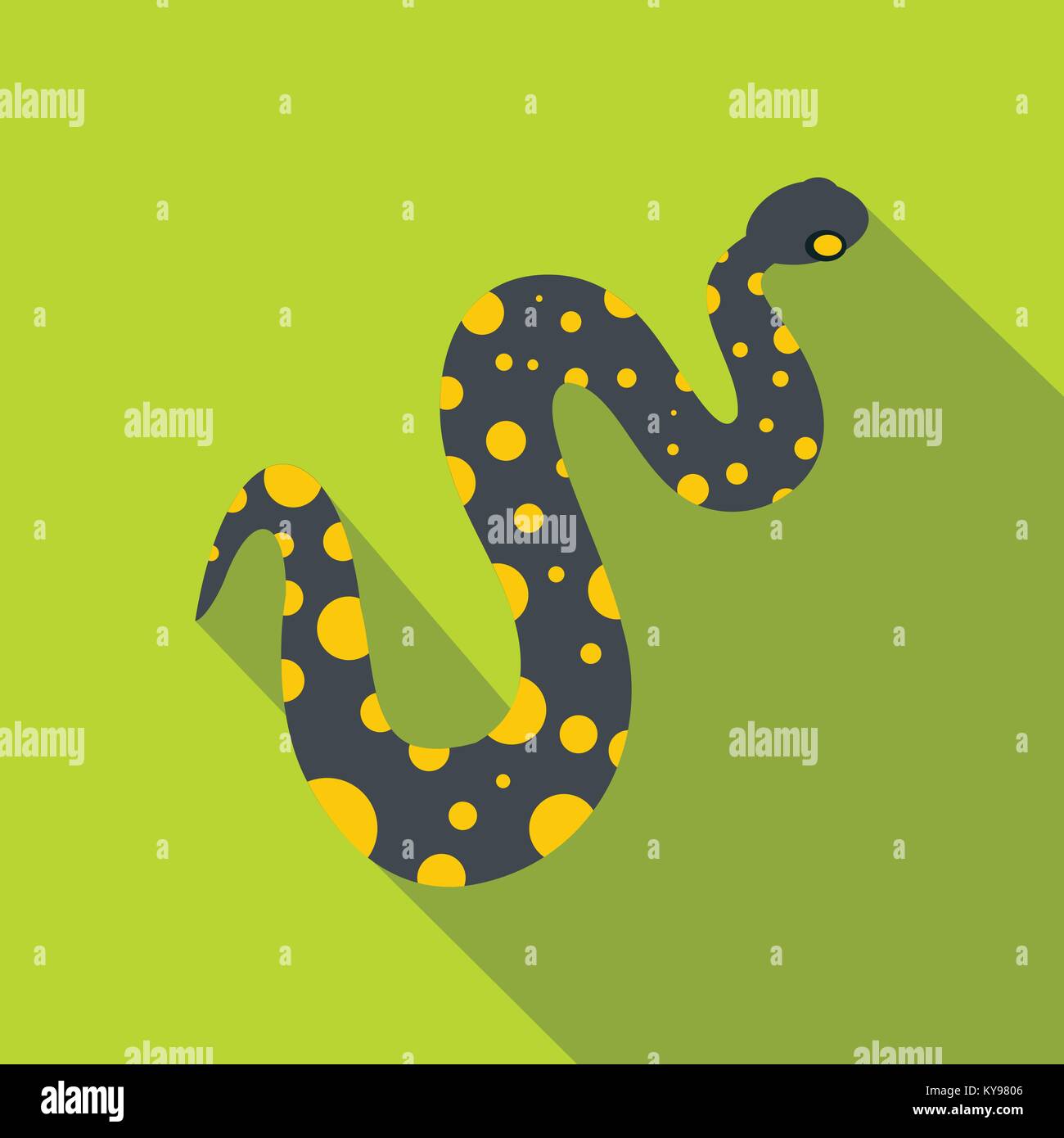 Purple snake with yellow spots icon. Flat illustration of purple snake ...
