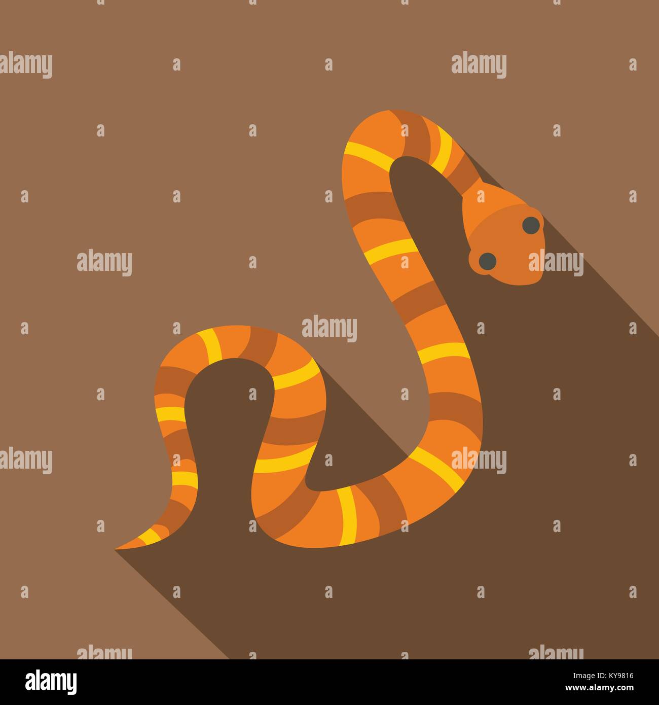 Orange striped snake icon. Flat illustration of orange striped snake ...