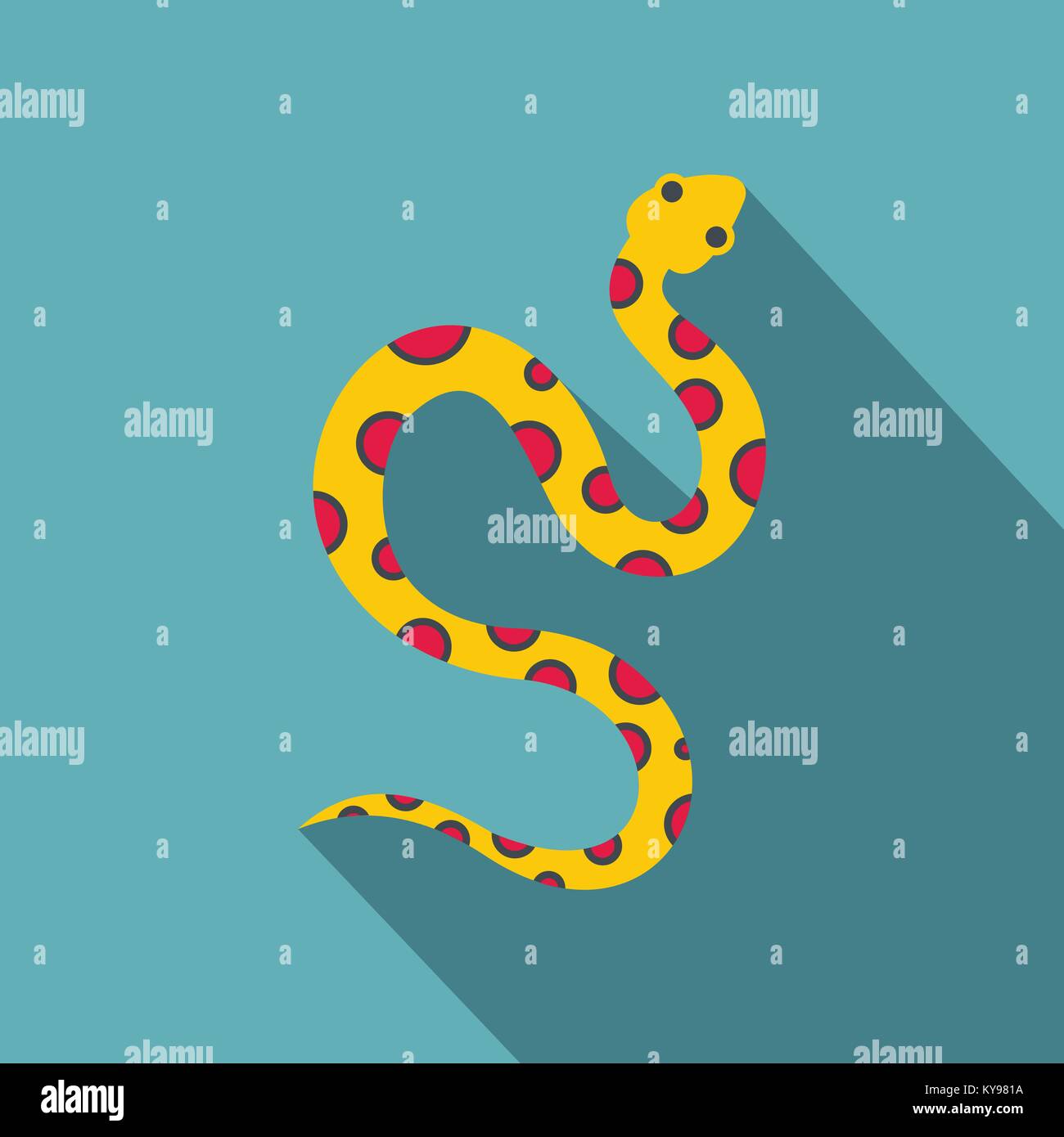 Yellow snake with pink spots icon. Flat illustration of yellow snake ...