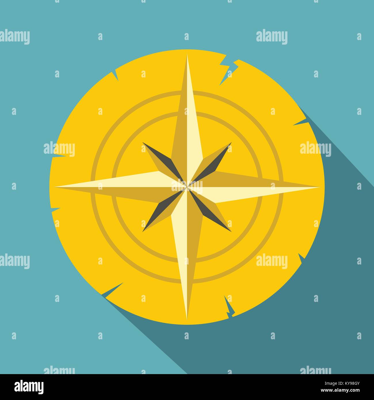 Gold ancient compass icon. Flat illustration of gold ancient compass ...