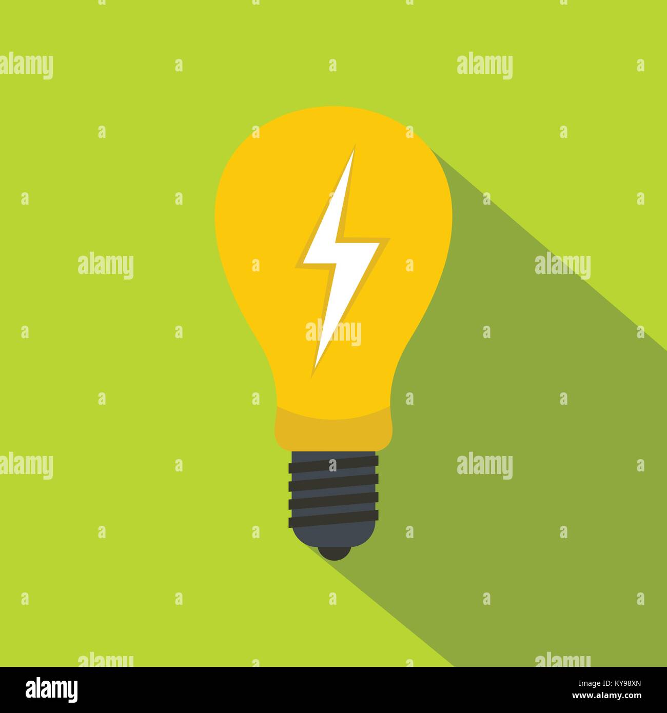 Yellow light bulb with lightning inside icon. Flat illustration of ...