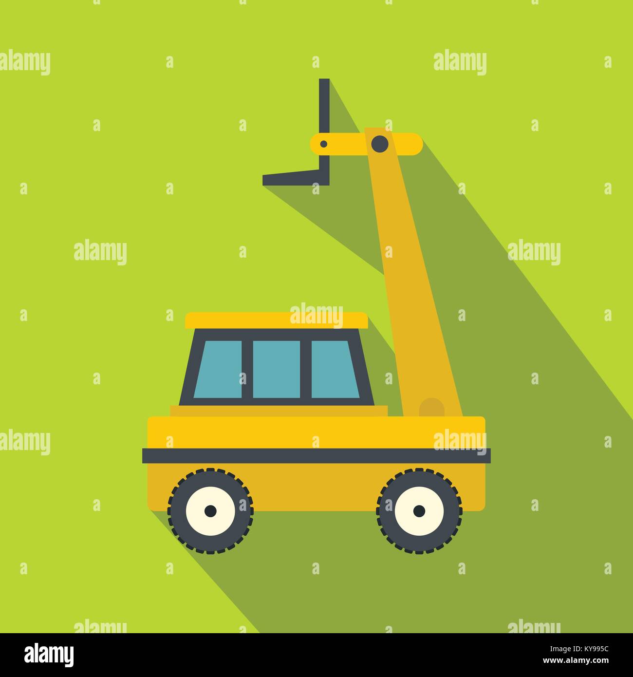 Yellow cherry picker icon. Flat illustration of yellow cherry picker ...