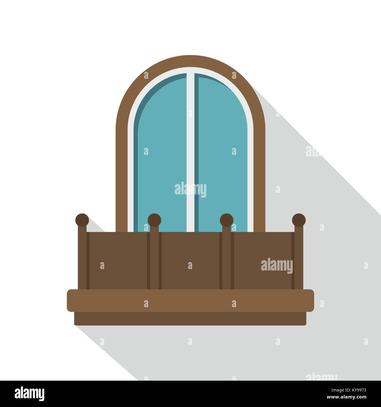 Retro balcony with an arched window icon. Flat illustration of retro ...