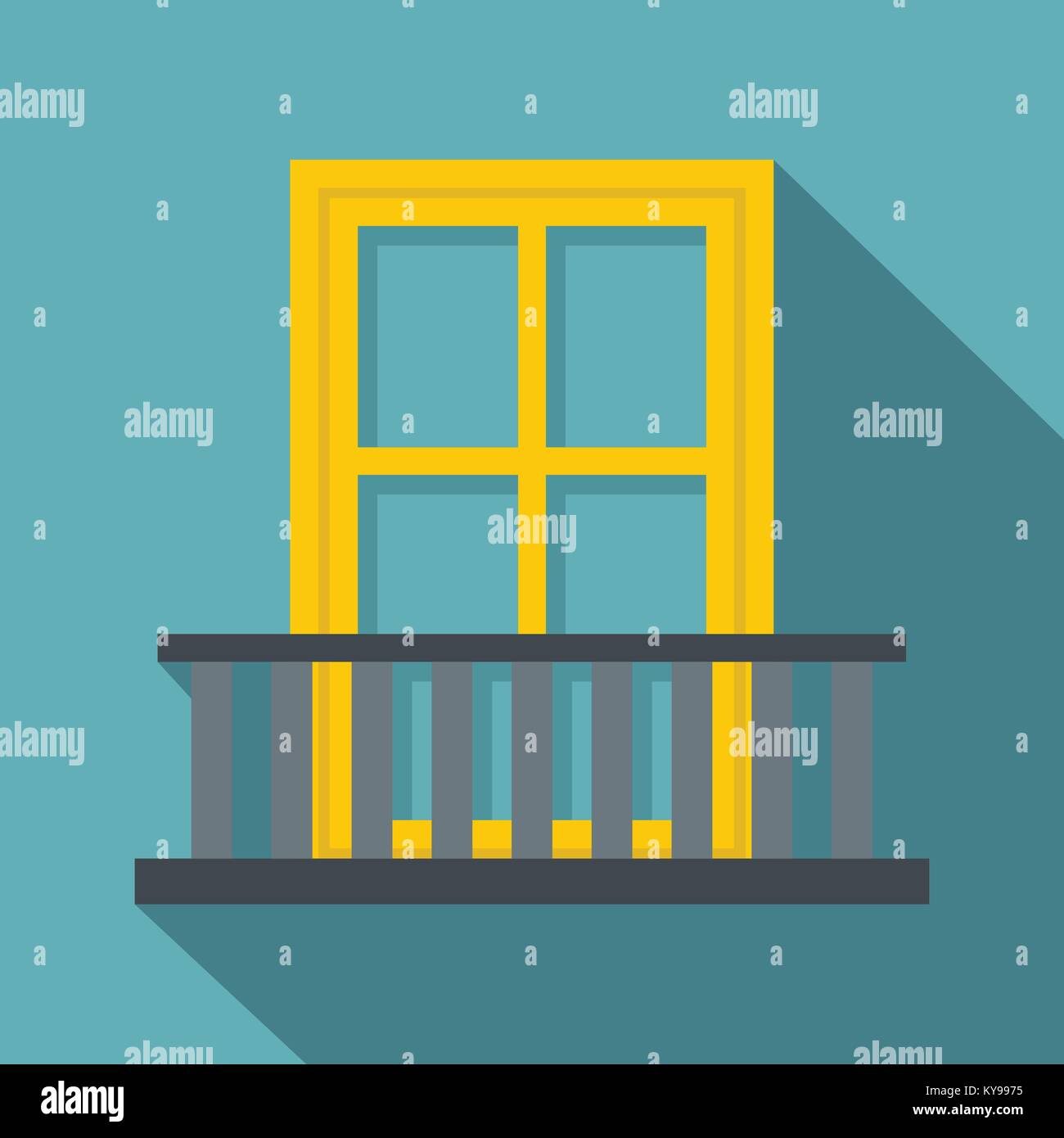 Balcony with a yellow window icon. Flat illustration of balcony with a ...