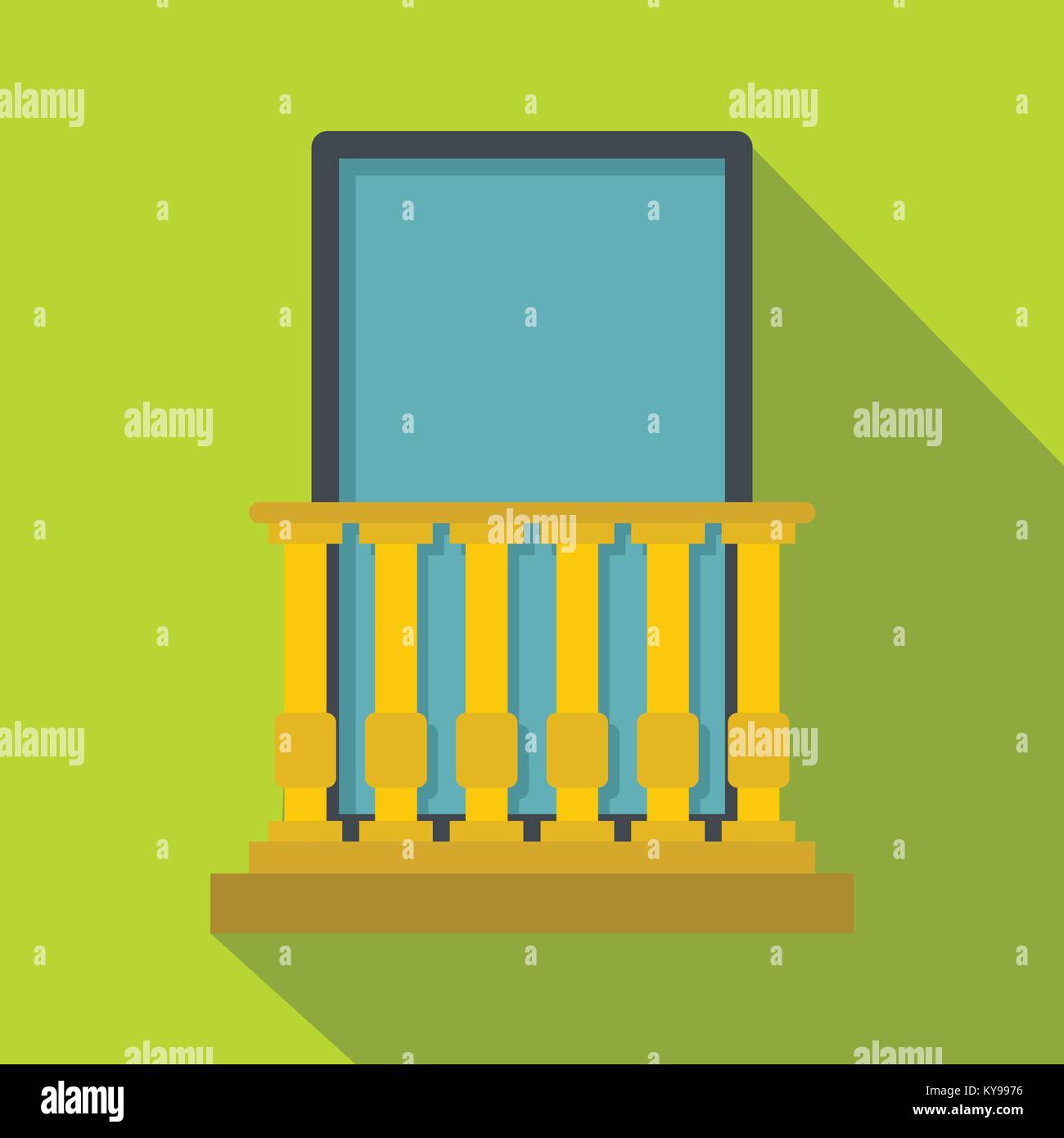 Classic yellow balcony balustrade with window icon. Flat illustration ...