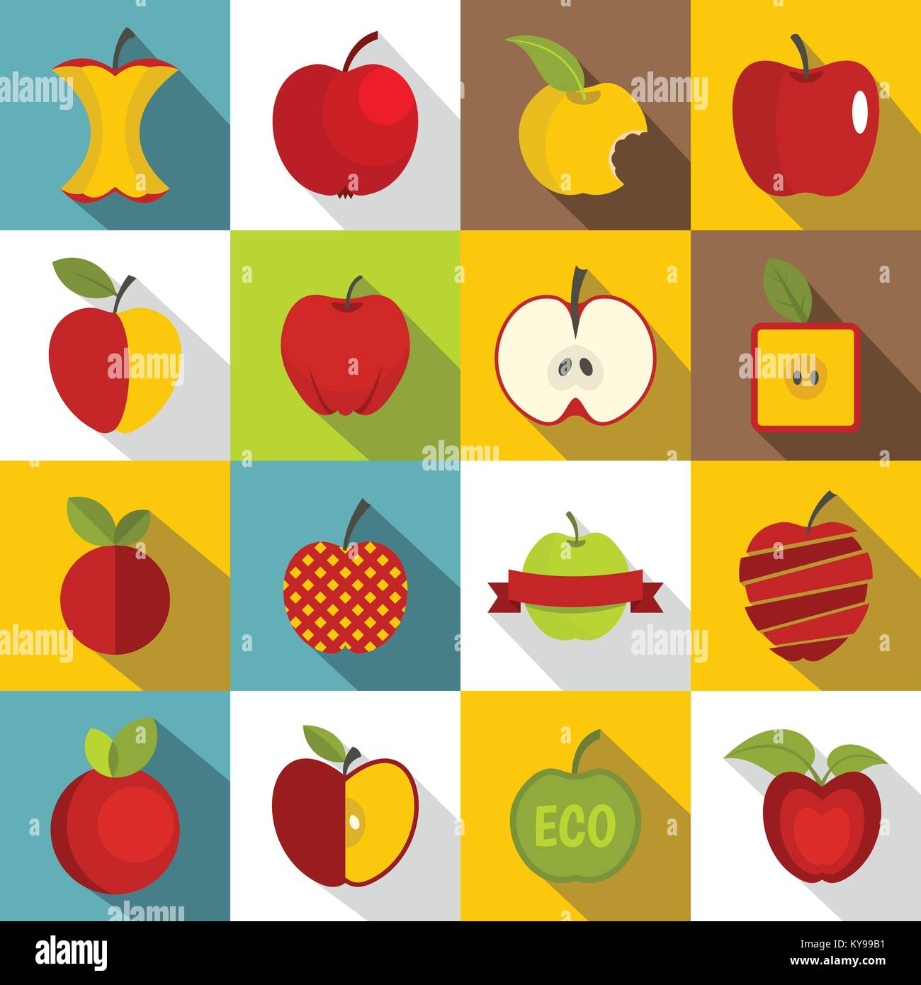 Apple icons set design logo. Flat illustration of 16 apple design logo ...