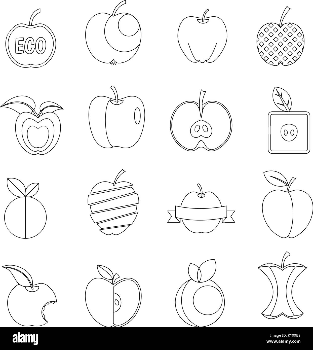 Apple icons set design logo. Outline illustration of 16 apple design ...