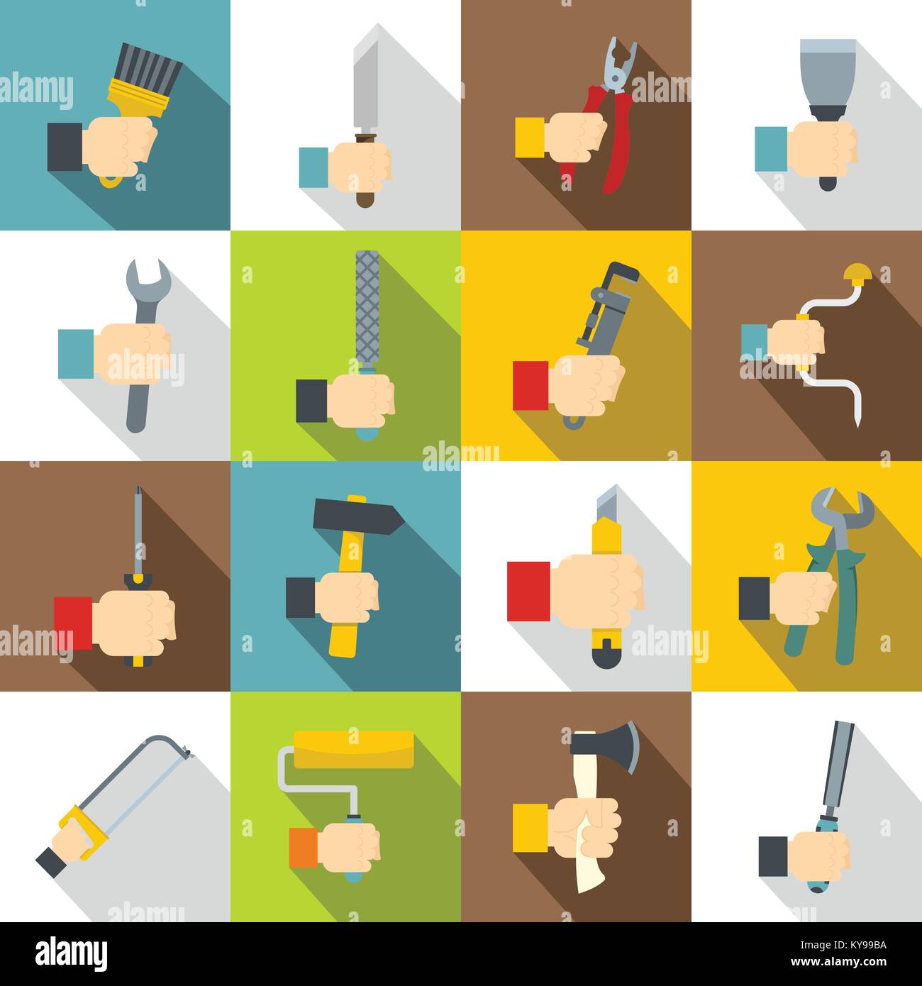 Hand tool icons set building. Flat illustration of 16 hand tool ...