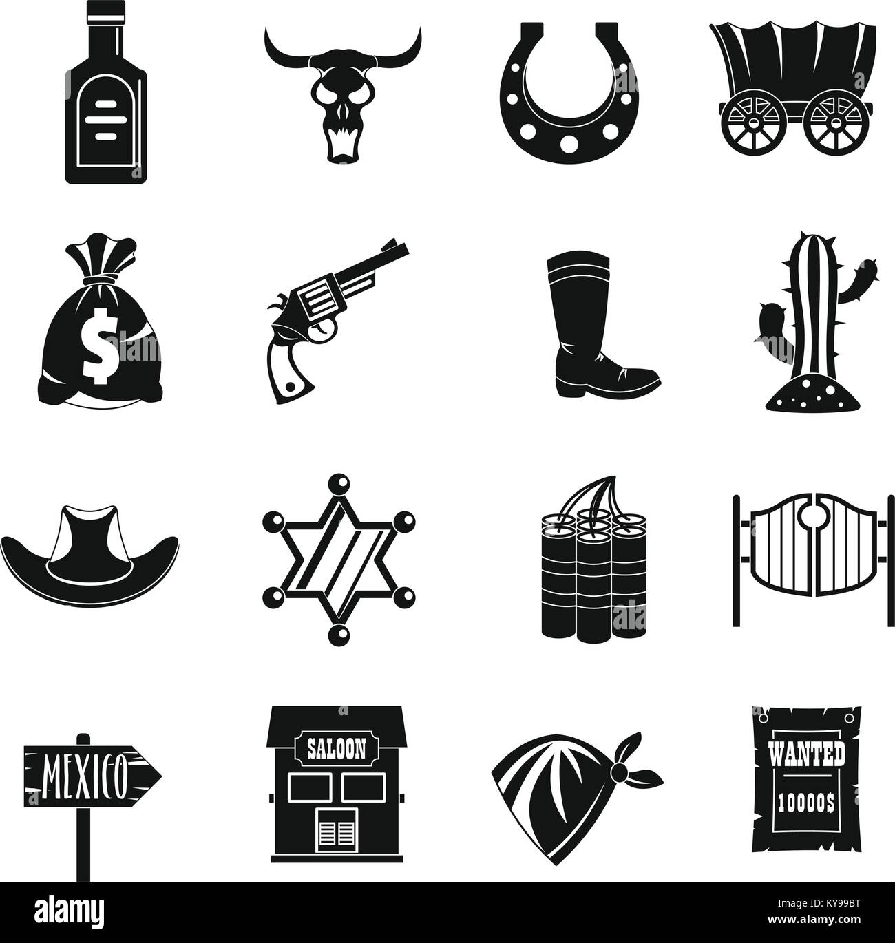 Wild west set design logo. Simple illustration of 16 wild west logo ...