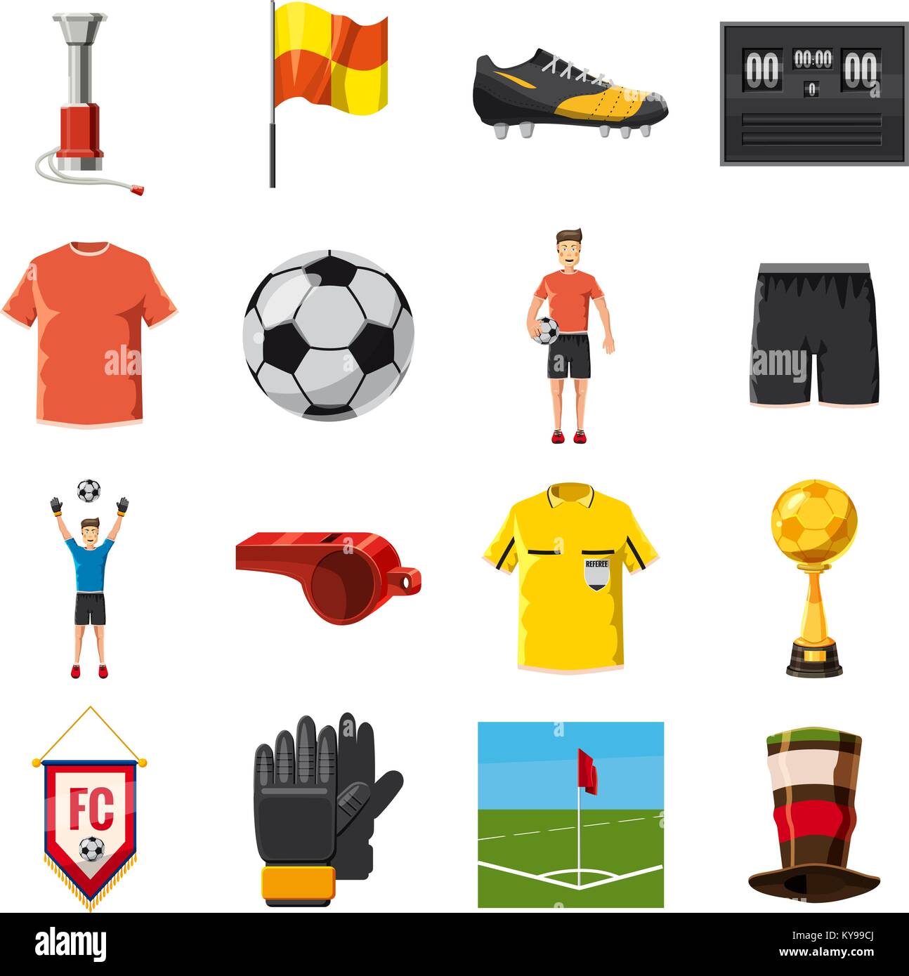 Soccer icons set football. Cartoon illustration of 16 soccer football ...