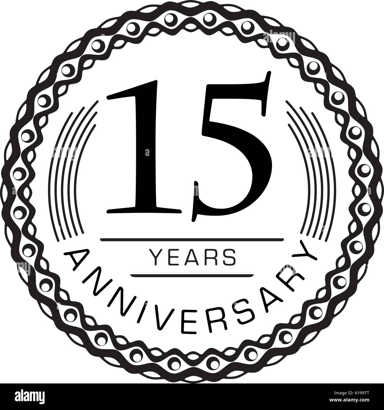 Vintage anniversary 15 years round emblem. Retro styled vector ...