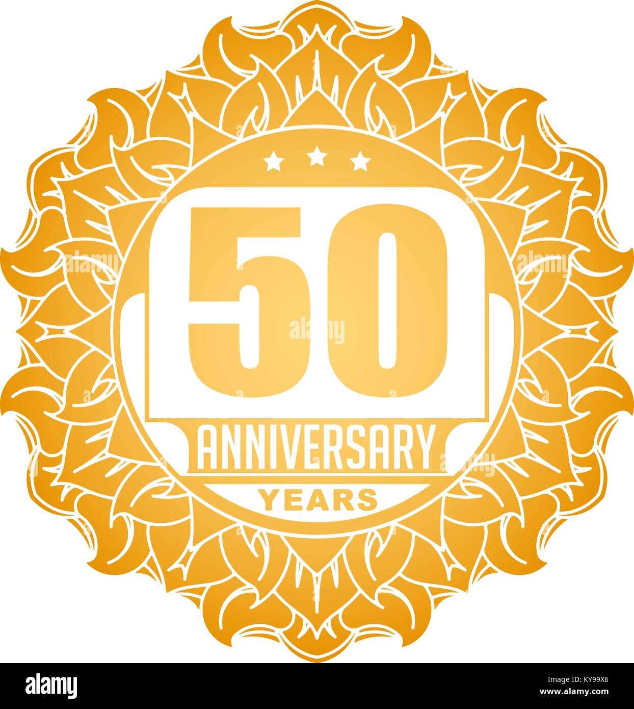 Vintage anniversary 50 years round emblem in Sun style and colors Stock ...