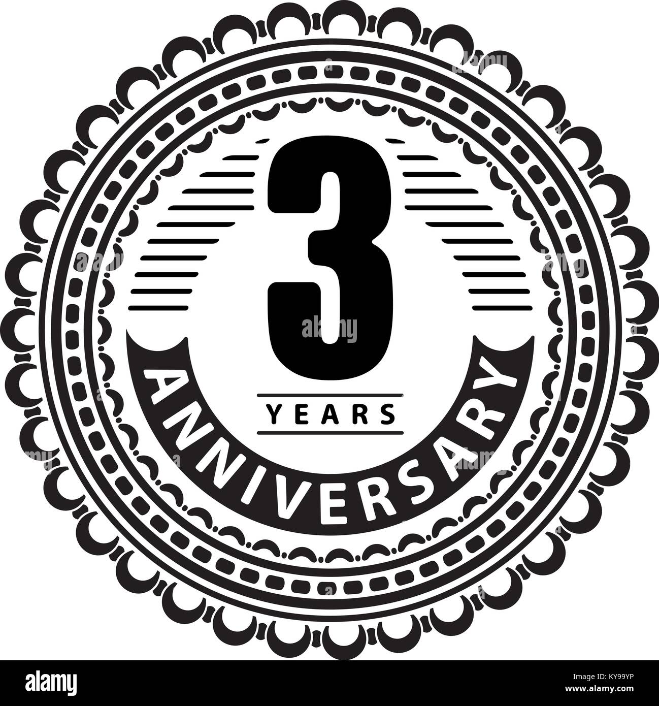 Vintage anniversary 3 years round emblem. Retro styled vector ...