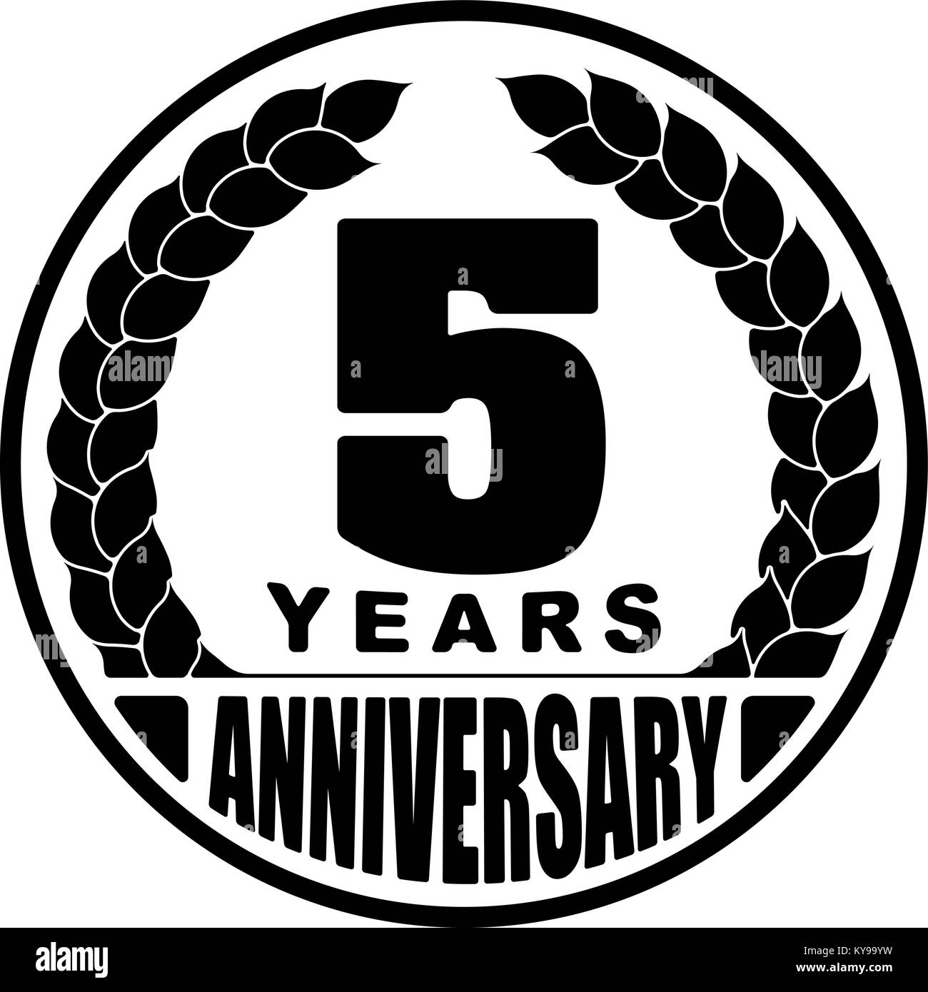 Vintage anniversary 5 years round emblem. Retro styled vector decor in ...