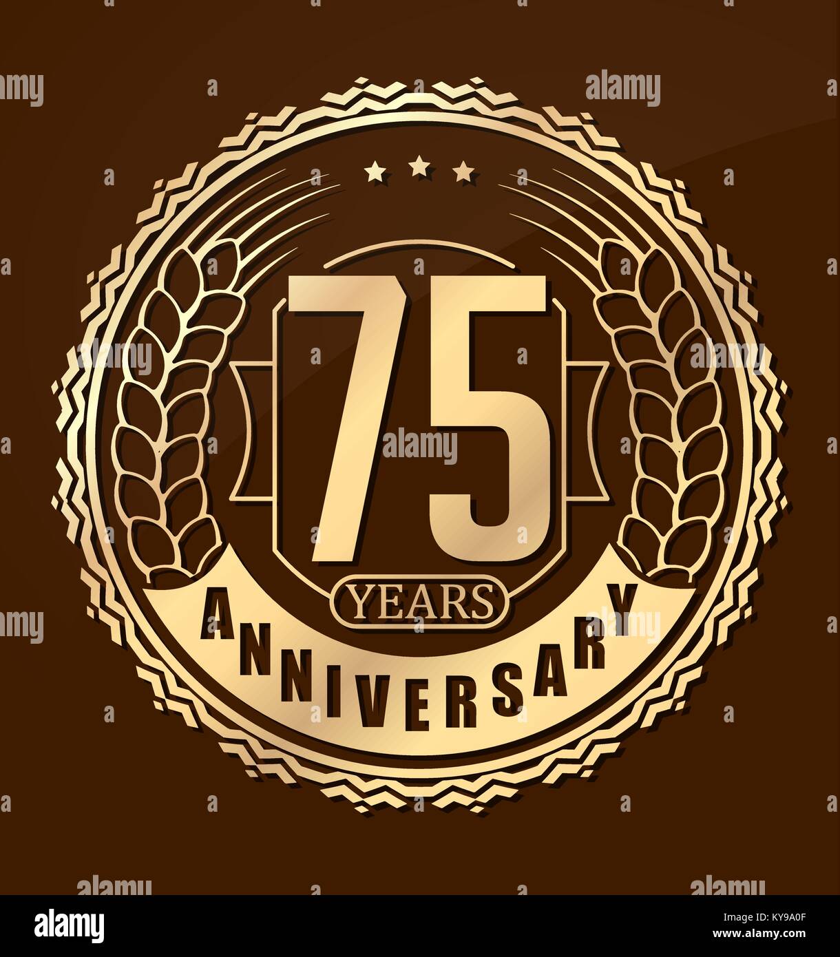 Vintage anniversary 75 years round emblem with ears. Retro styled ...