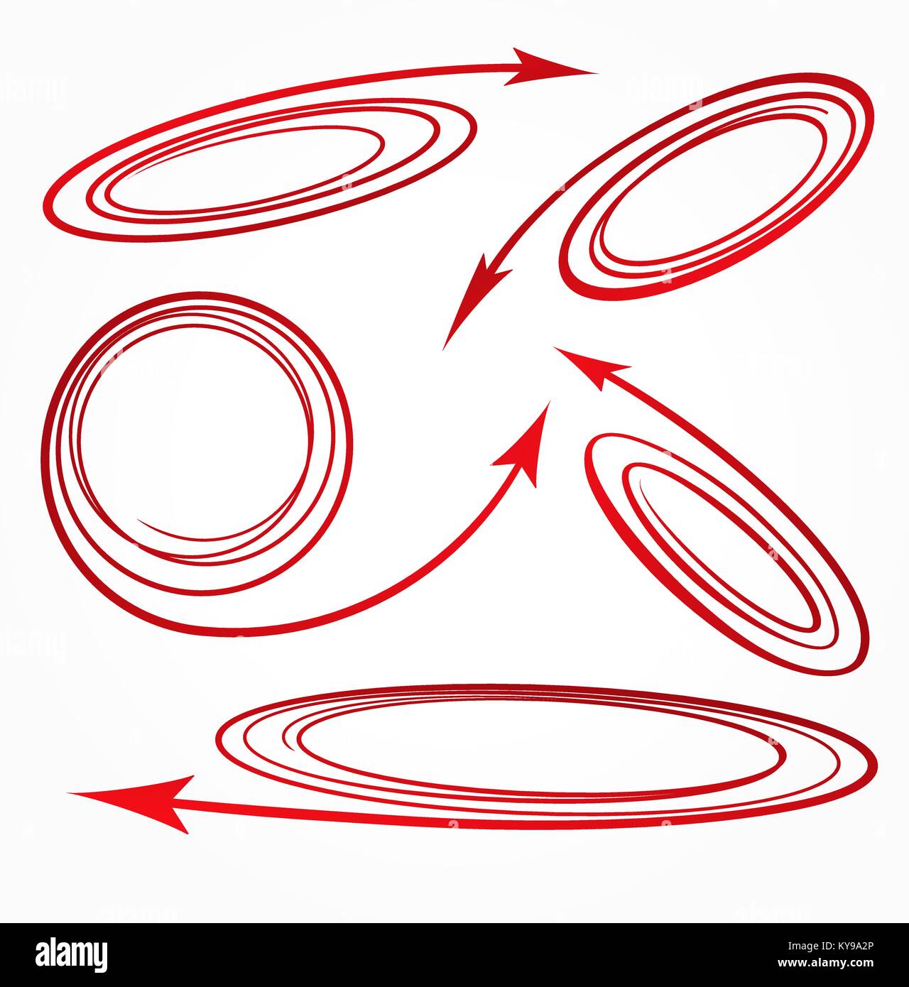 Set of 5 red coiled curved arrows icons for text or advertising design ...