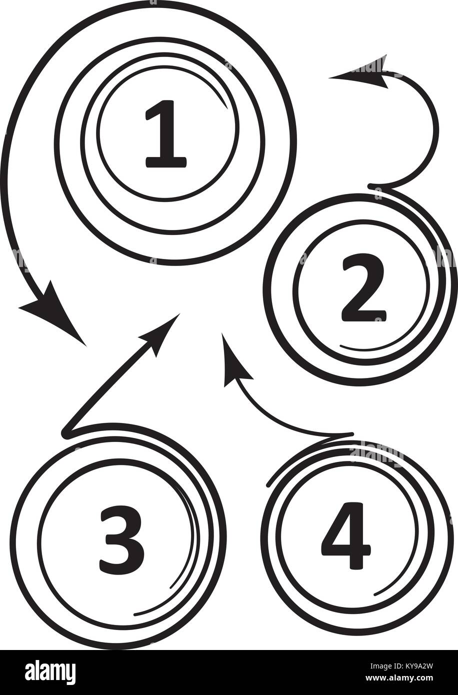 Set of 4 unusual coiled curved arrows icons for numbers or advertising ...